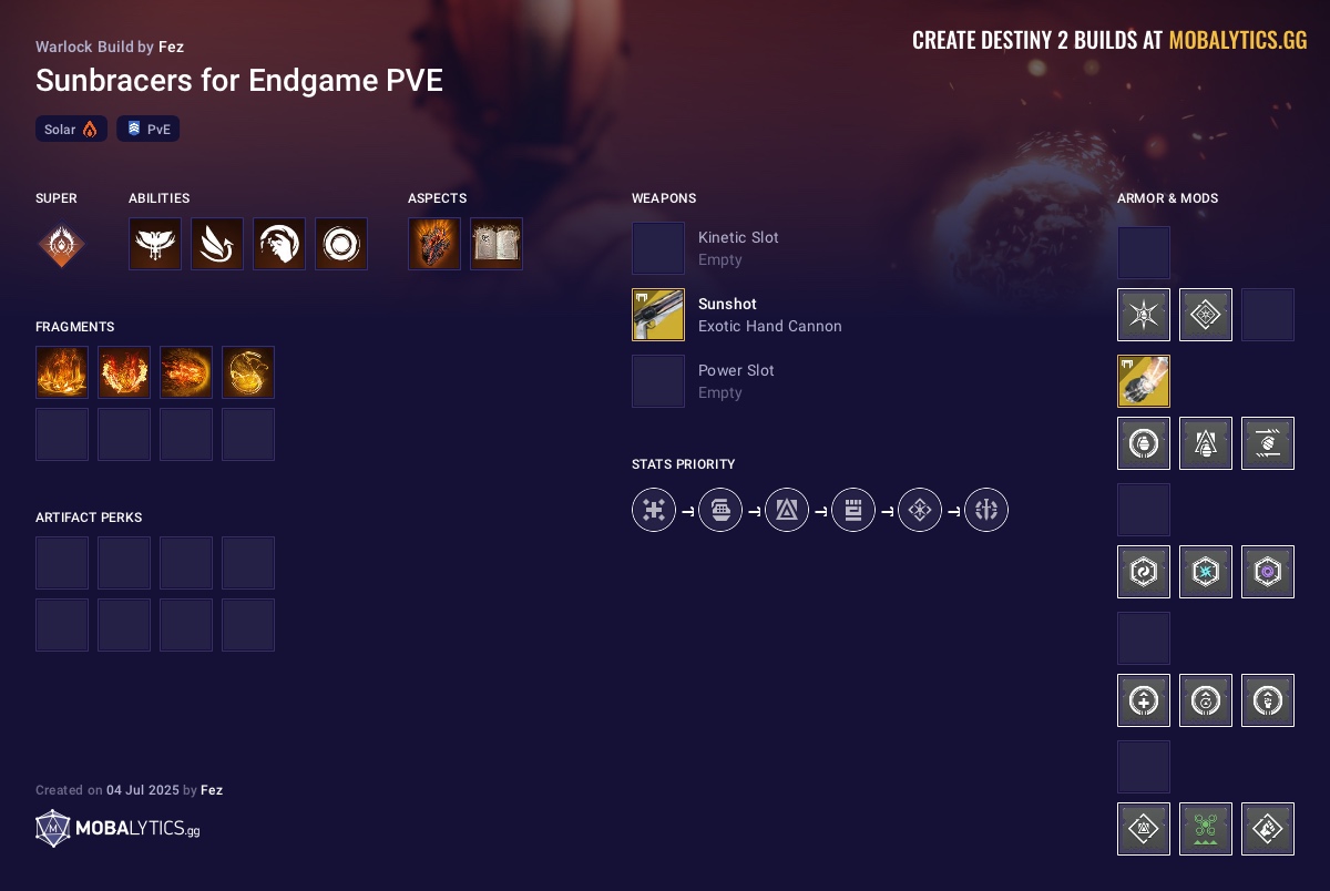 Sunbracers for Endgame PVE - Destiny 2 Solar Warlock Build by Fez