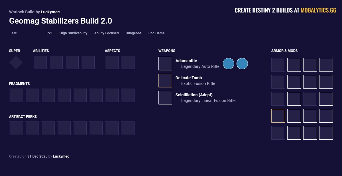 Geomag Stabilizers Build 2.0 - Destiny 2 Warlock Build for PvE - Mobalytics