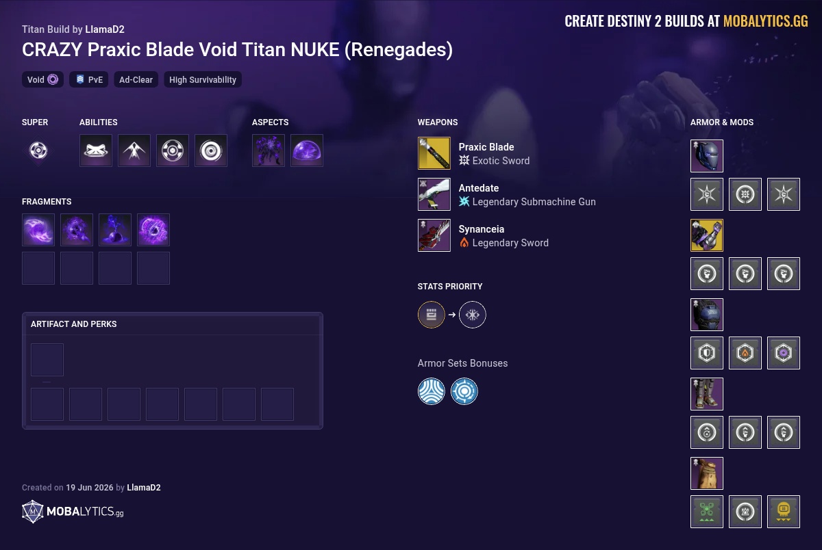 CRAZY Praxic Blade Void Titan NUKE (Renegades) - Destiny 2 Titan Build ...