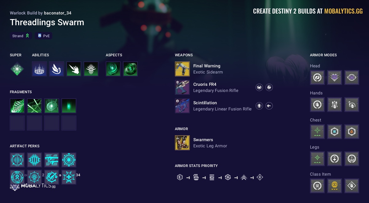 Threadlings Swarm - Destiny 2 Strand Warlock Build by baconator_34