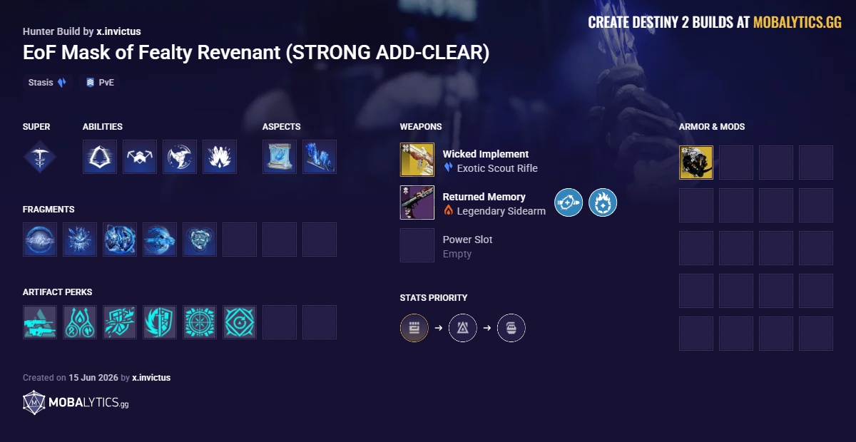 EoF Mask of Fealty Revenant (STRONG ADD-CLEAR) - Destiny 2 Stasis ...