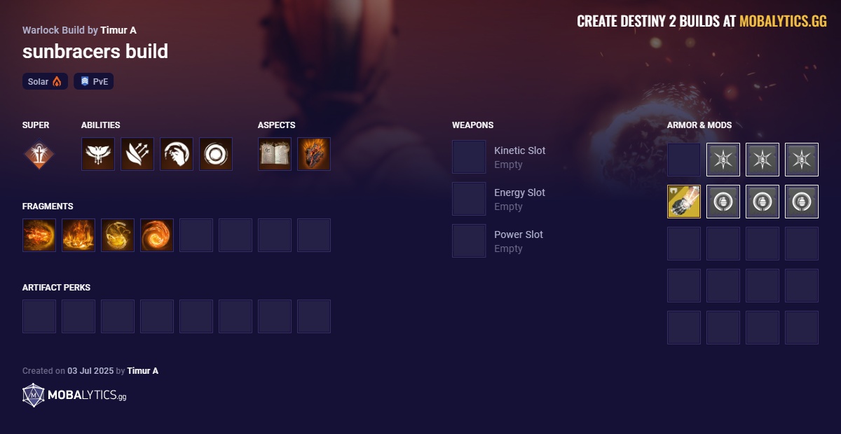 sunbracers build - Destiny 2 Solar Warlock Build by Timur A
