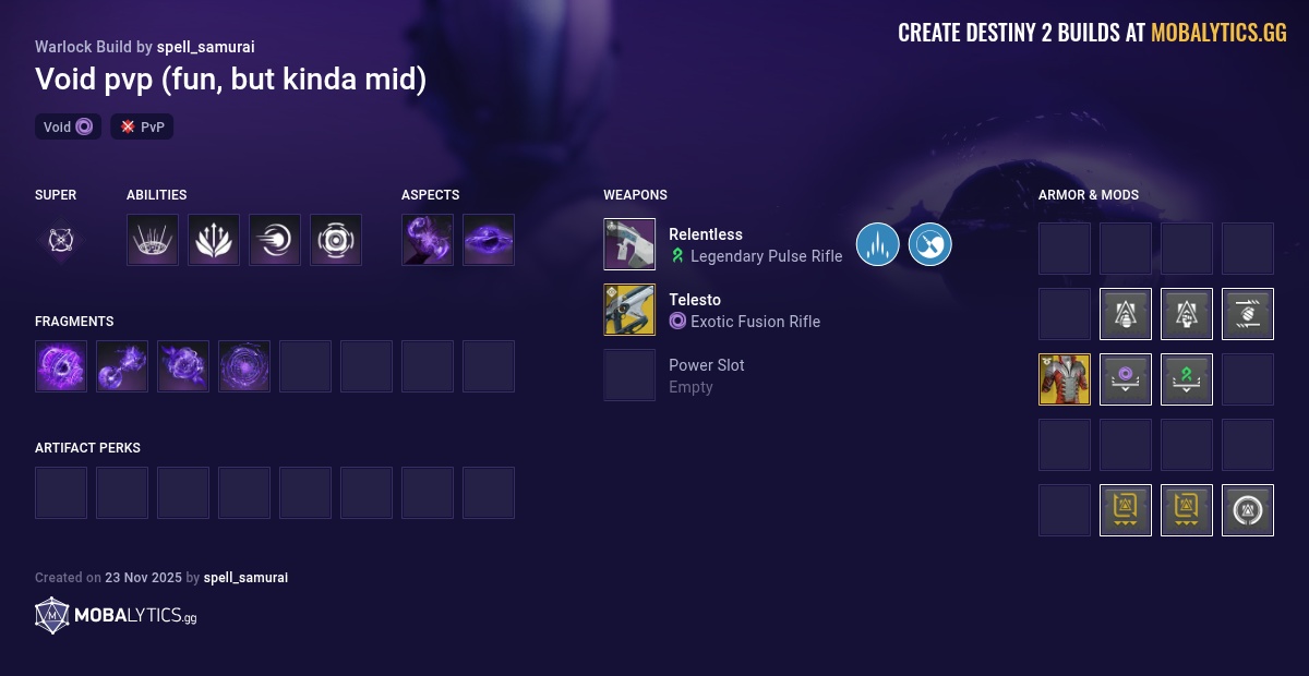 Void pvp (fun, but kinda mid) - Destiny 2 Void Warlock Build by spell ...
