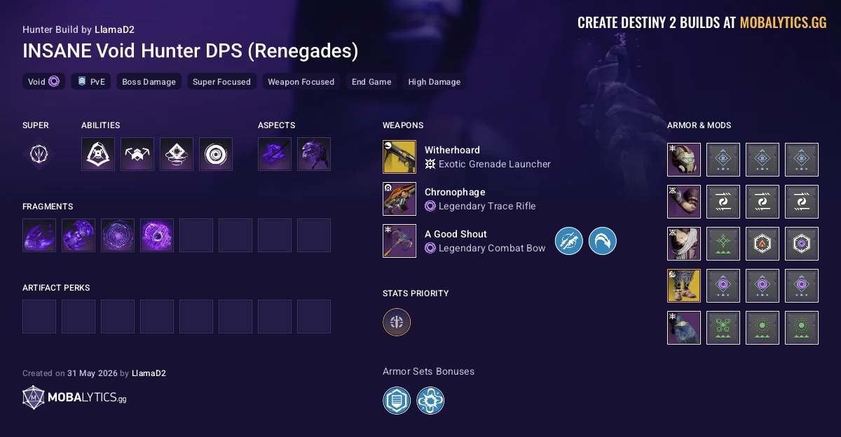 INSANE Void Hunter DPS (Renegades) - Destiny 2 Hunter Build for PvE ...