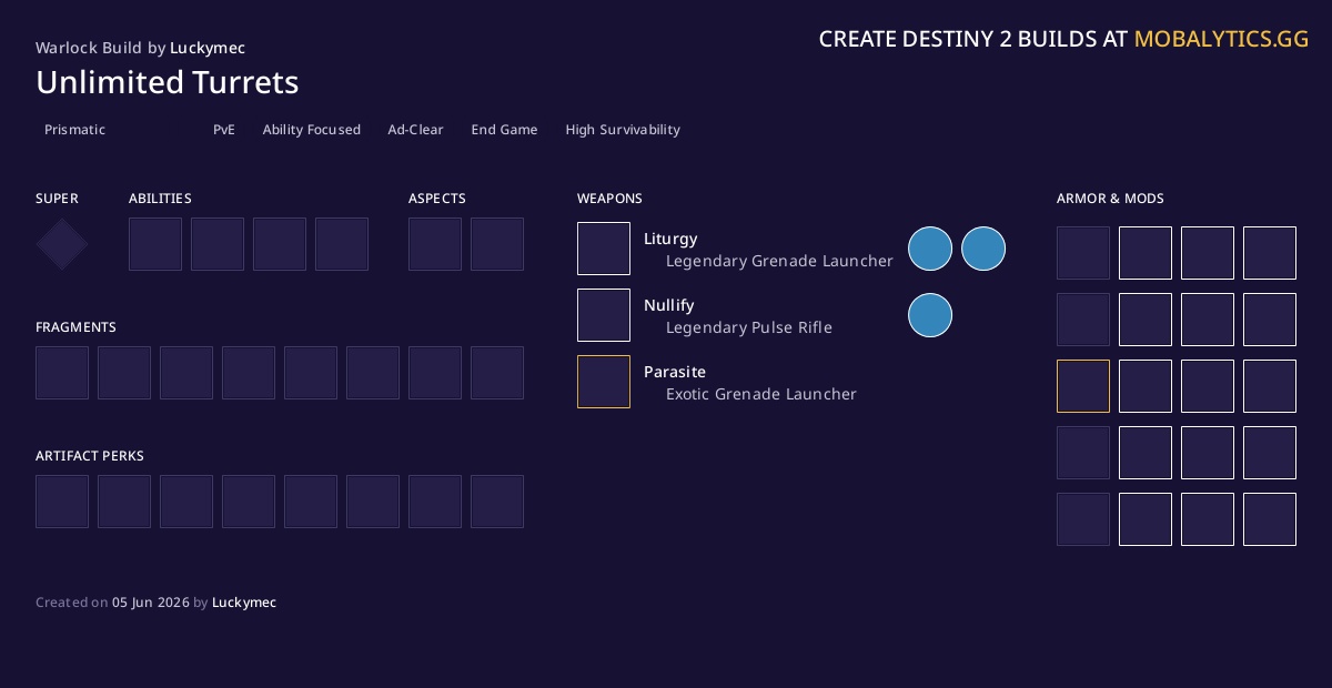 Unlimited Turrets - Destiny 2 Warlock Build for PvE - Mobalytics