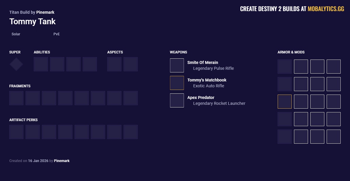 Tommy Tank - Destiny 2 Solar Titan Build by Pinemark