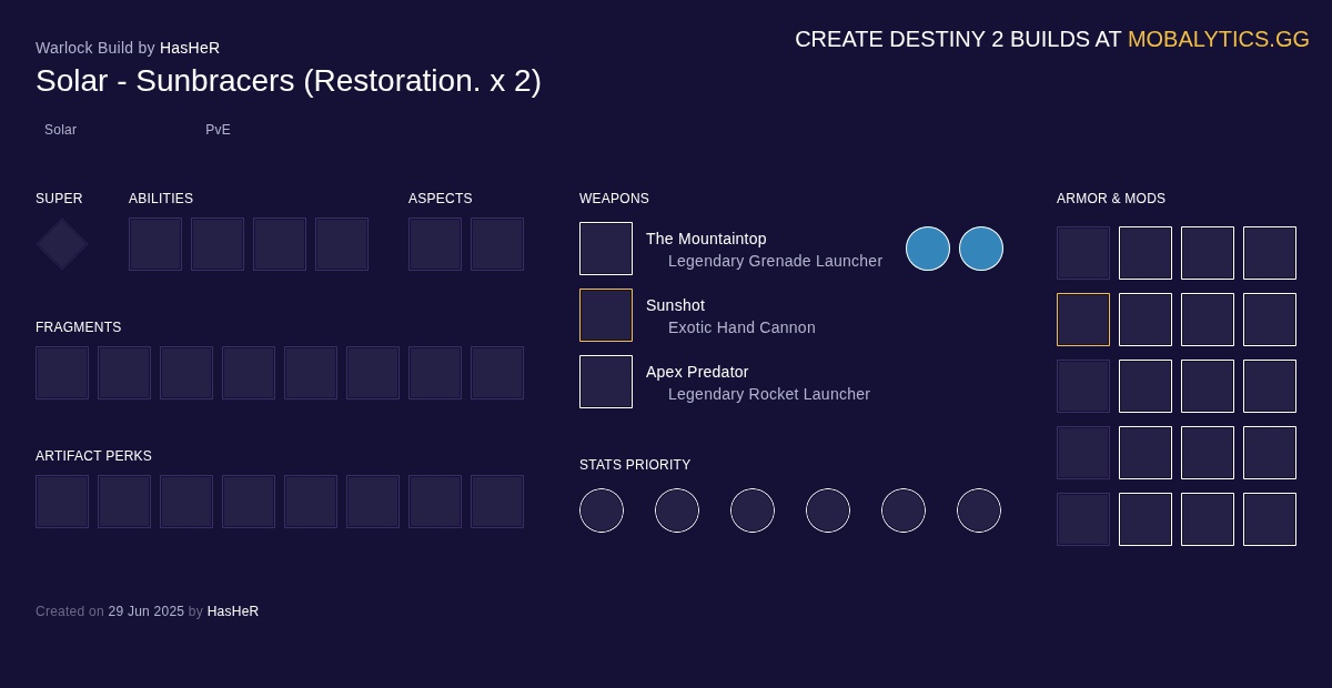 Solar - Sunbracers (Restoration. x 2) - Destiny 2 Solar Warlock Build ...
