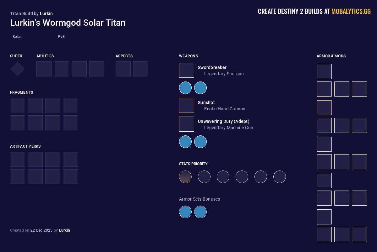 Lurkin's Wormgod Solar Titan - Destiny 2 Solar Titan Build by Lurkin