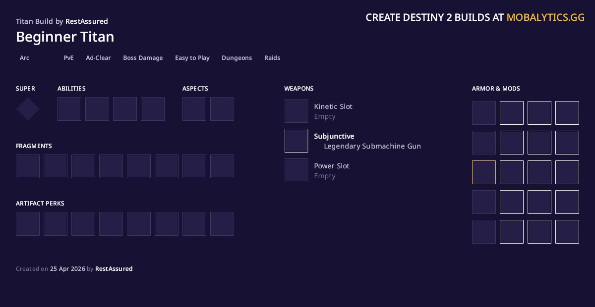 Beginner Titan - Destiny 2 Titan Build for PvE - Mobalytics