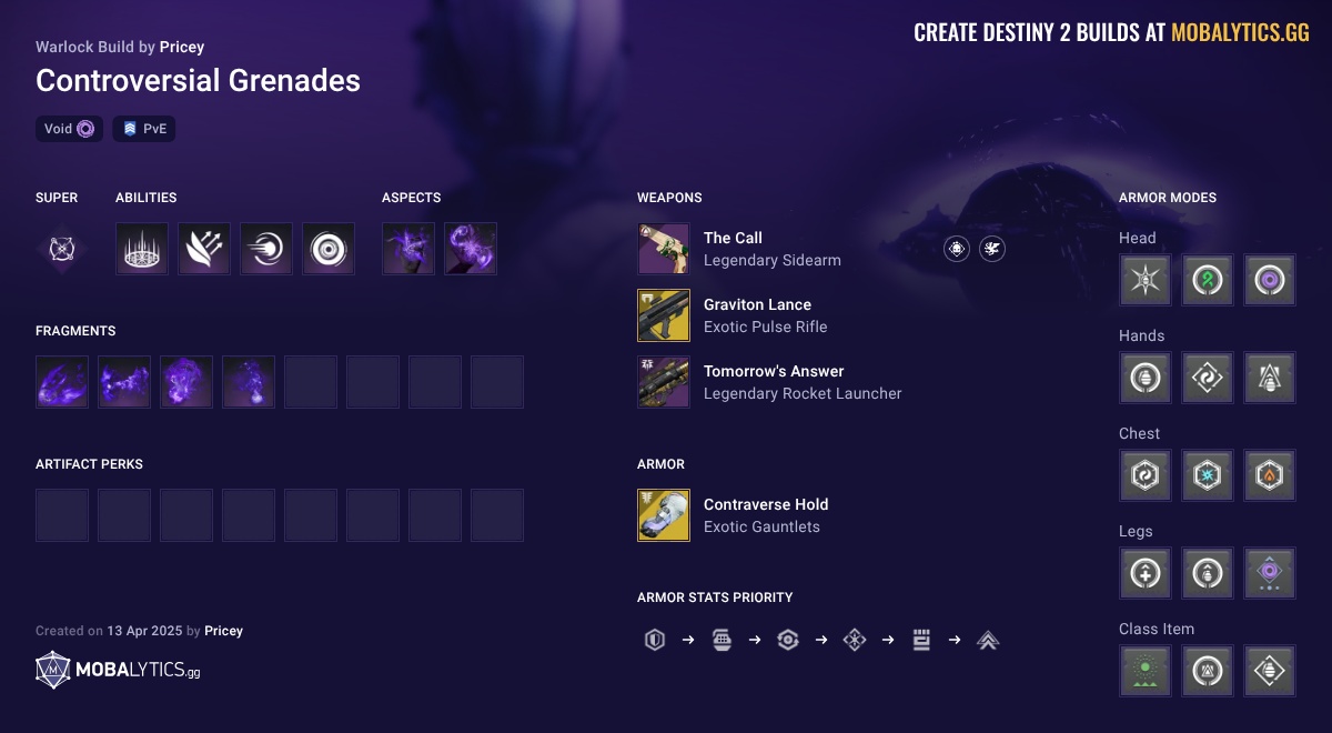Controversial Grenades - Destiny 2 Void Warlock Build by Pricey