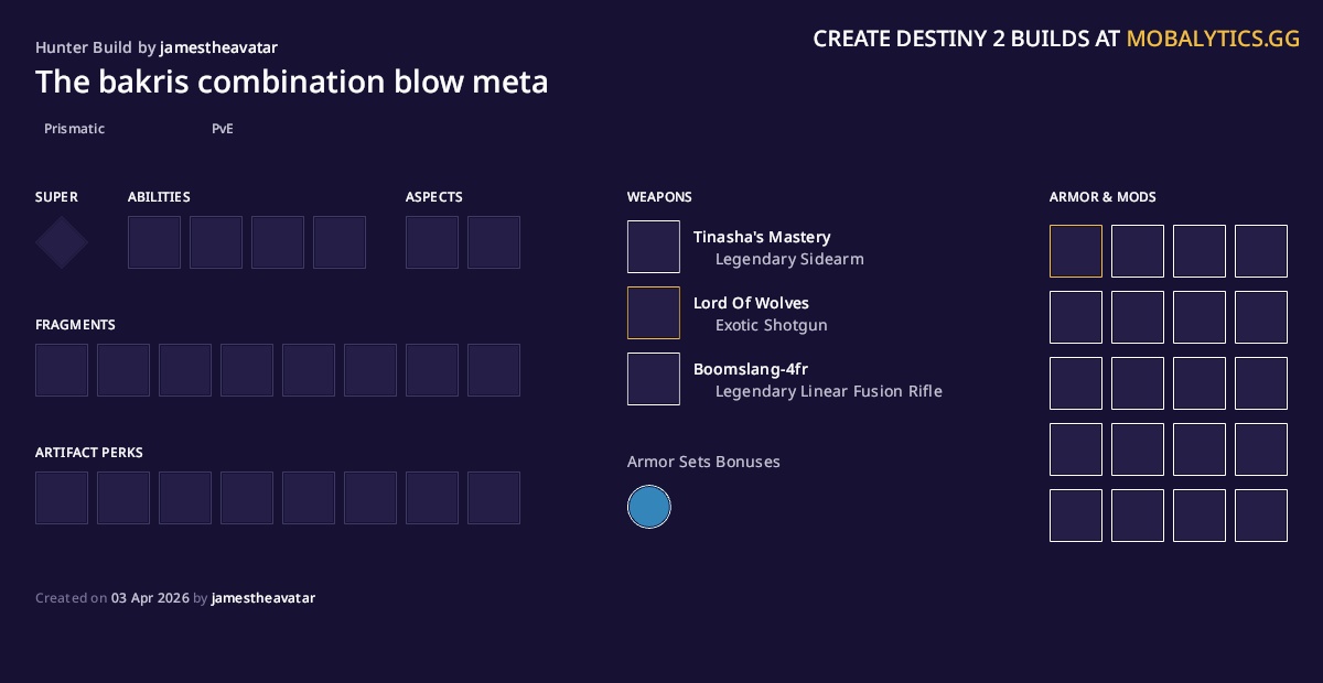 The bakris combination blow meta - Destiny 2 Prismatic Hunter Build by ...