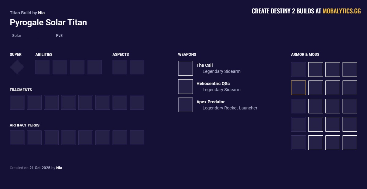 Pyrogale Solar Titan - Destiny 2 Solar Titan Build by Nia