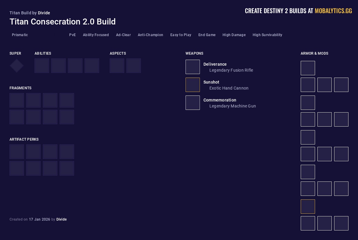 Titan Consecration 2.0 Build - Destiny 2 Titan Build for PvE - Mobalytics