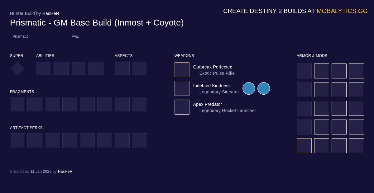 Prismatic - GM Base Build (Inmost + Coyote) - Destiny 2 Prismatic Hunter Build by HasHeR