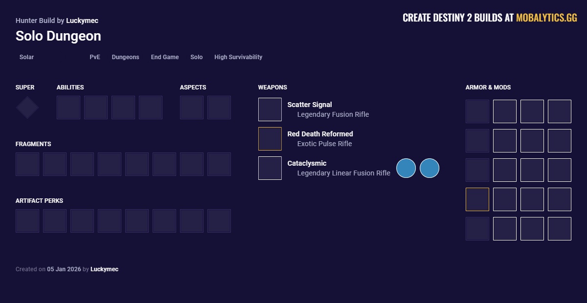 Solo Dungeon - Destiny 2 Hunter Build for PvE - Mobalytics