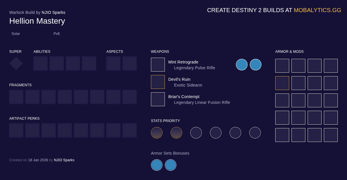 Hellion Mastery - Destiny 2 Solar Warlock Build by NJIO Sparks