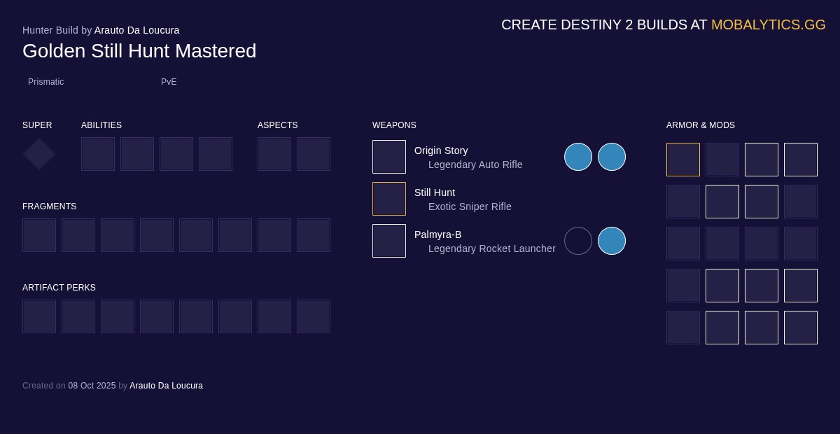 Golden Still Hunt Mastered - Destiny 2 Prismatic Hunter Build by Arauto ...