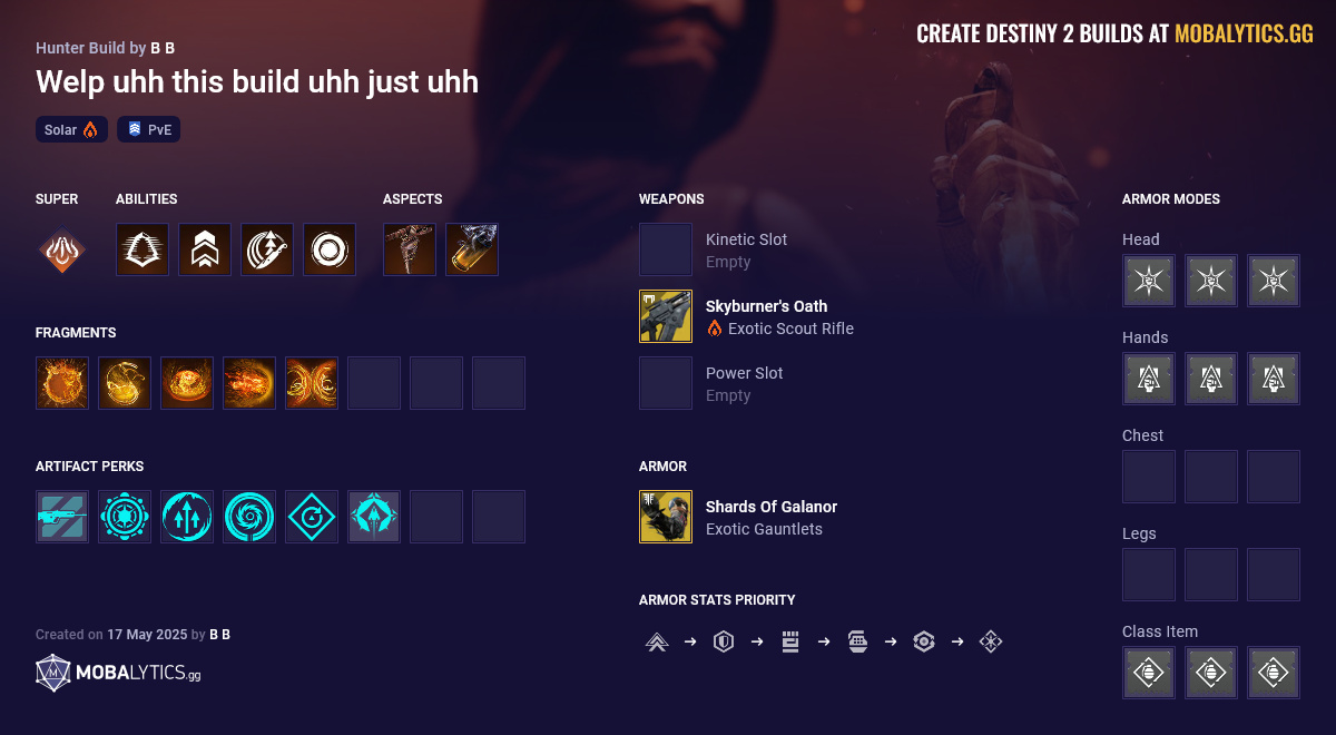 Welp uhh this build uhh just uhh - Destiny 2 Solar Hunter Build by B B