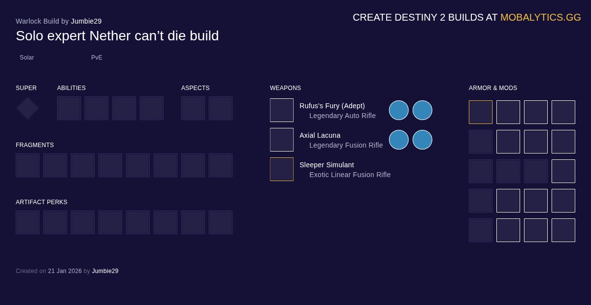 Solo expert Nether can’t die build - Destiny 2 Solar Warlock Build by ...