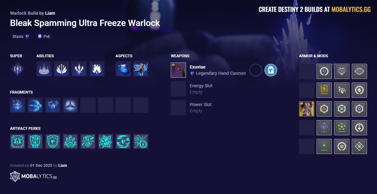 Bleak Spamming Ultra Freeze Warlock - Destiny 2 Stasis Warlock Build by ...