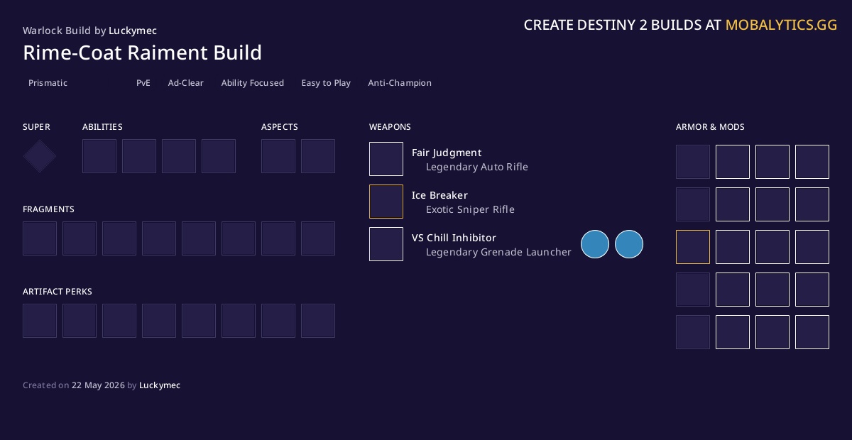 Rime-Coat Raiment Build - Destiny 2 Warlock Build for PvE - Mobalytics