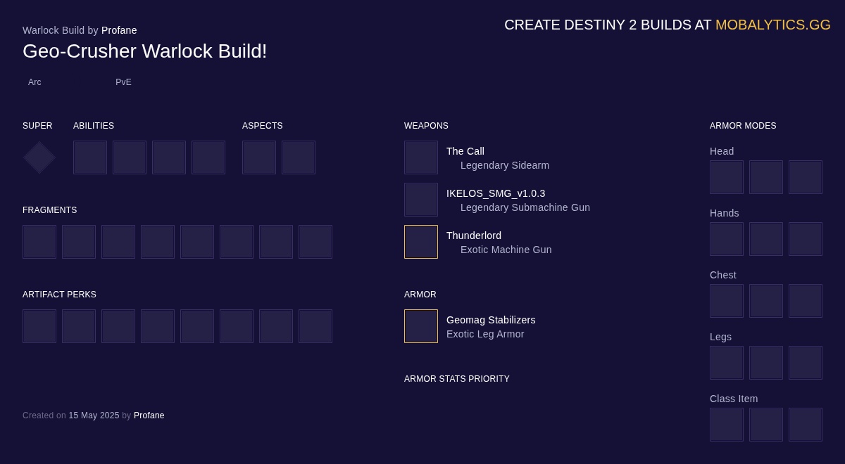 Geo-Crusher Warlock Build! - Destiny 2 Arc Warlock Build by Profane