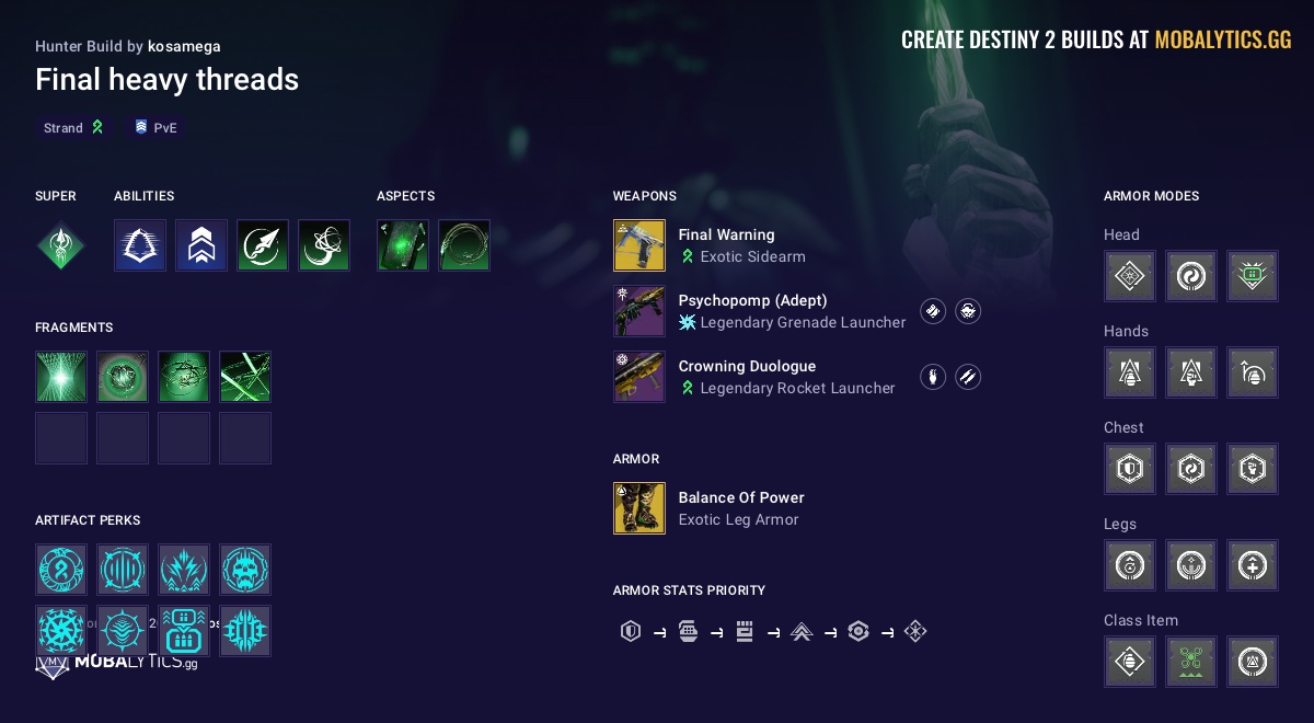Final heavy threads - Destiny 2 Strand Hunter Build by kosamega