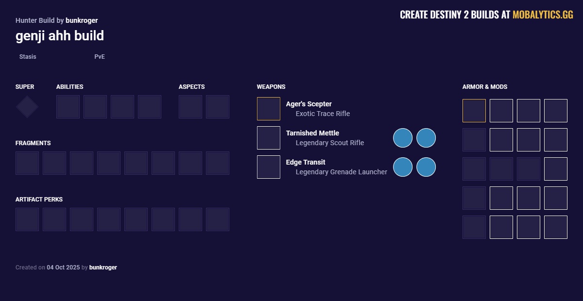 genji ahh build - Destiny 2 Stasis Hunter Build by bunkroger
