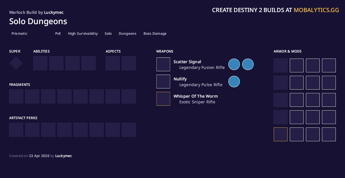 Solo Dungeons - Destiny 2 Warlock Build for PvE - Mobalytics