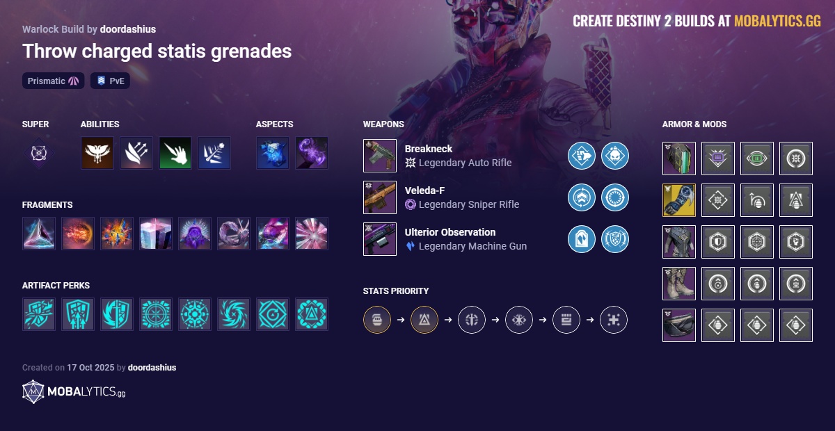 Throw Charged Statis Grenades Destiny 2 Prismatic Warlock Build By