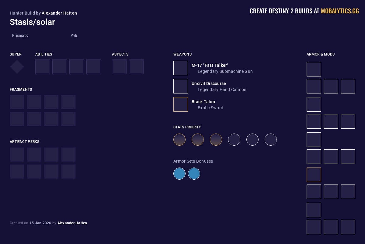 Stasis/solar - Destiny 2 Prismatic Hunter Build by Alexander Hatten
