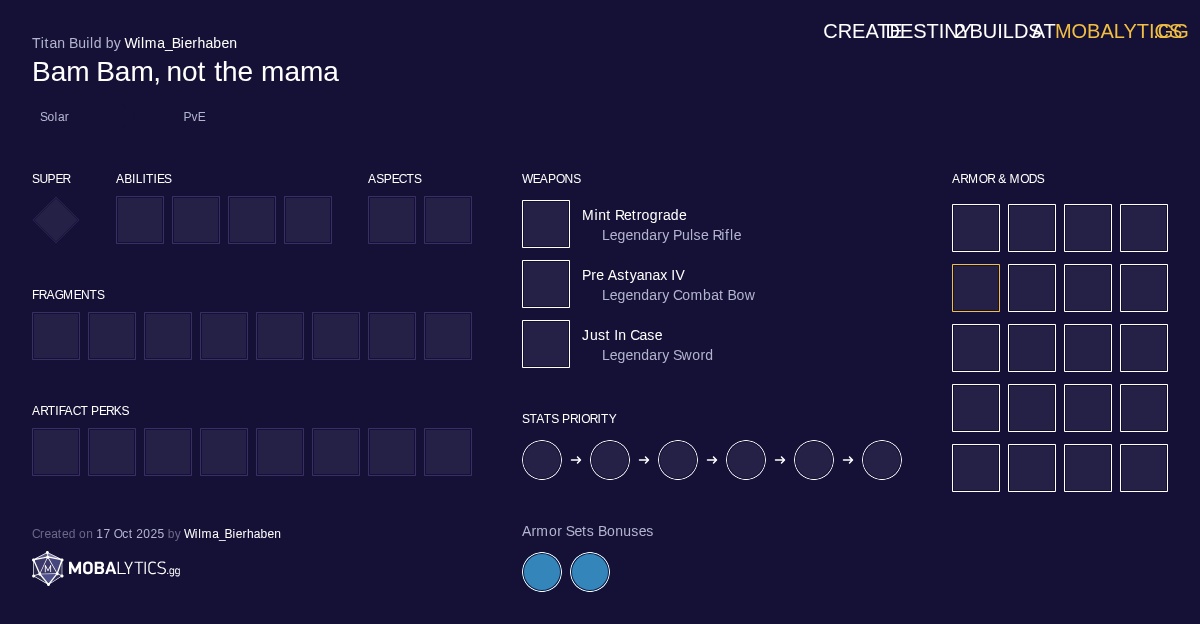 Bam Bam, not the mama - Destiny 2 Solar Titan Build by Wilma_Bierhaben