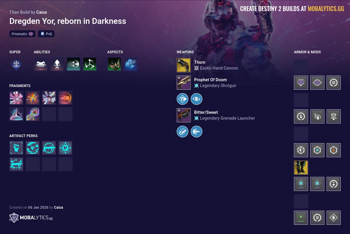 Dregden Yor, reborn in Darkness - Destiny 2 Prismatic Titan Build by Caius