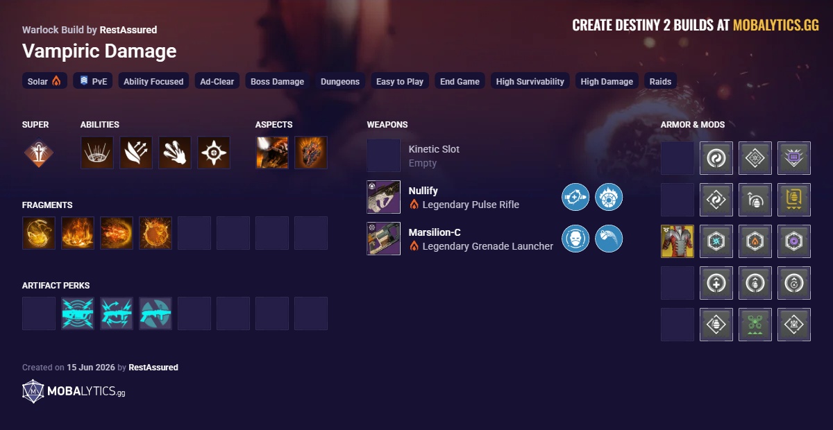 Vampiric Damage - Destiny 2 Warlock Build for PvE - Mobalytics