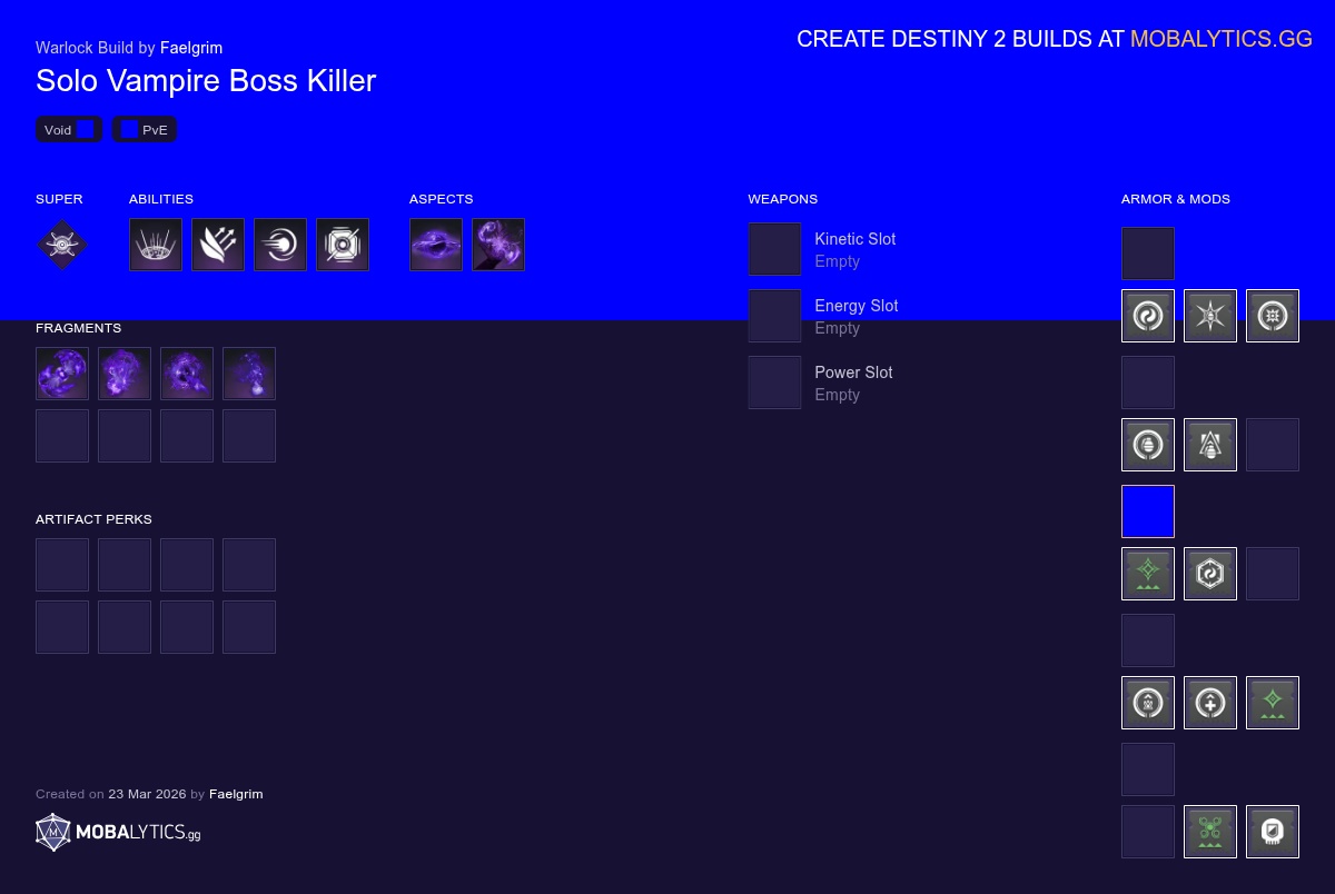 Solo Vampire Boss Killer - Destiny 2 Void Warlock Build by Faelgrim