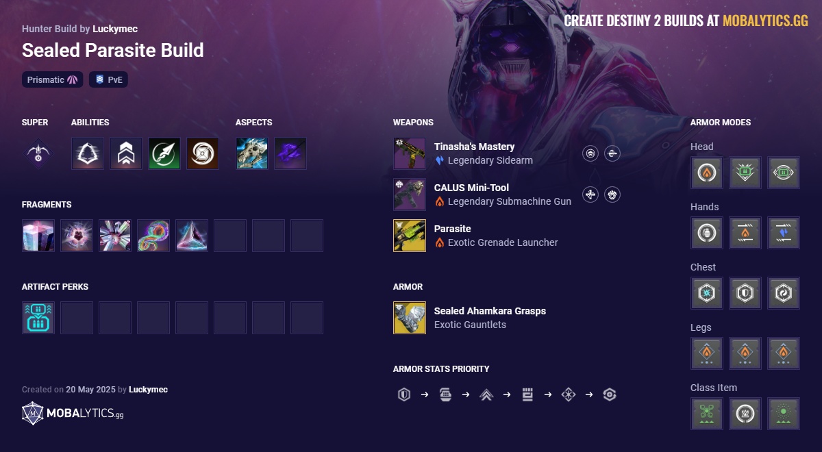 Sealed Parasite Build - Destiny 2 Prismatic Hunter Build by Luckymec