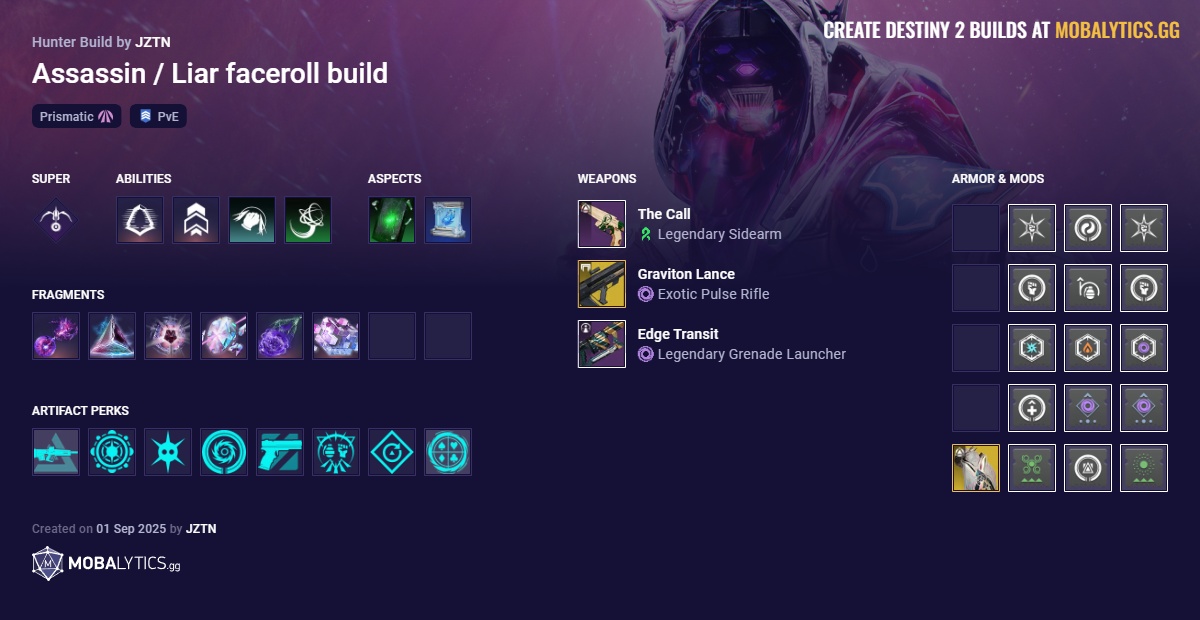 Assassin / Liar faceroll build - Destiny 2 Prismatic Hunter Build by JZTN