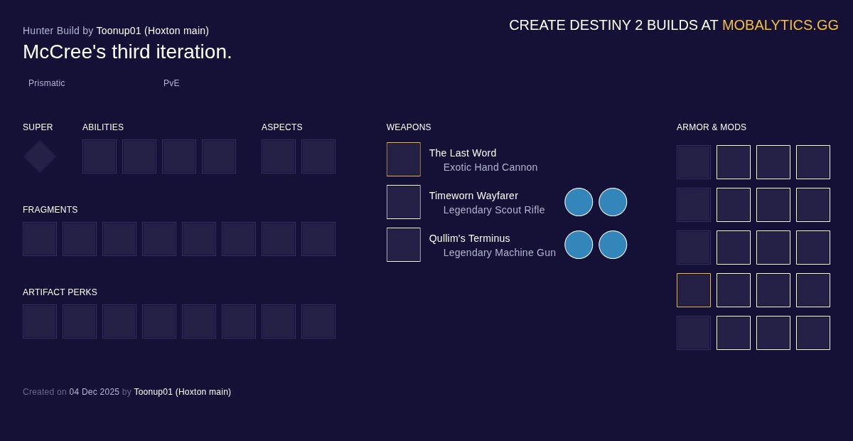 McCree's third iteration. - Destiny 2 Prismatic Hunter Build by ...