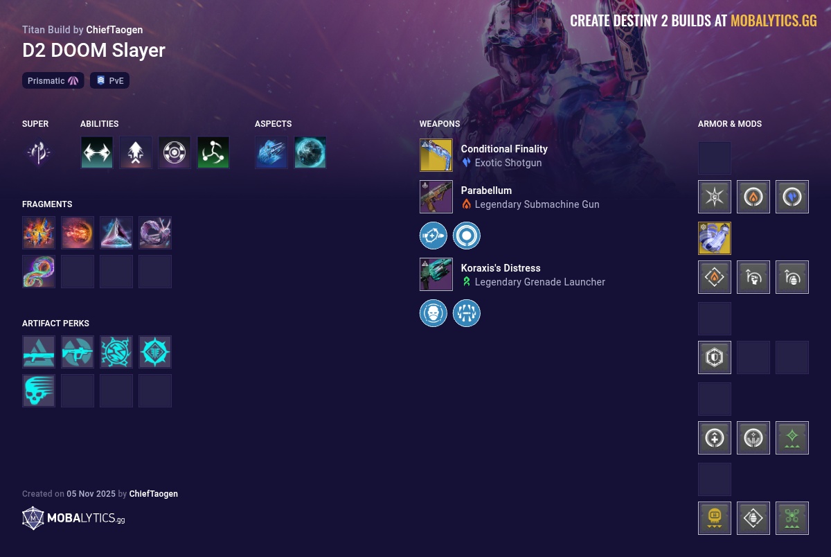 D2 DOOM Slayer - Destiny 2 Prismatic Titan Build by ChiefTaogen