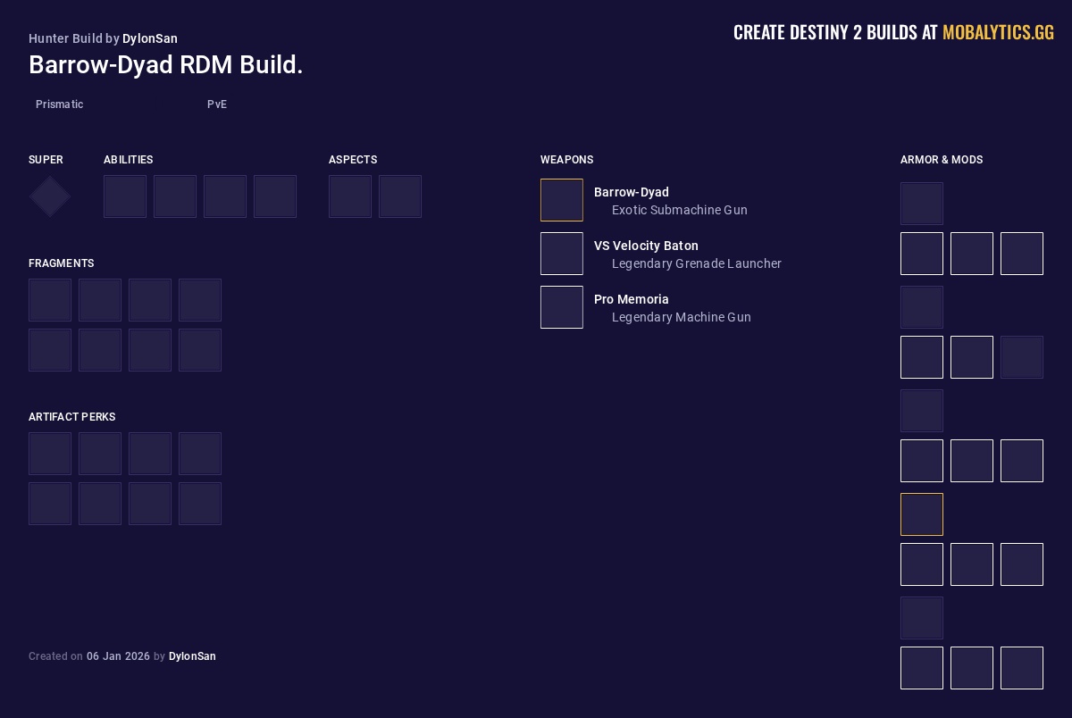 Barrow-Dyad RDM Build. - Destiny 2 Prismatic Hunter Build by DylonSan