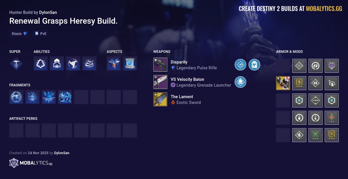 Renewal Grasps Heresy Build. - Destiny 2 Stasis Hunter Build by DylonSan