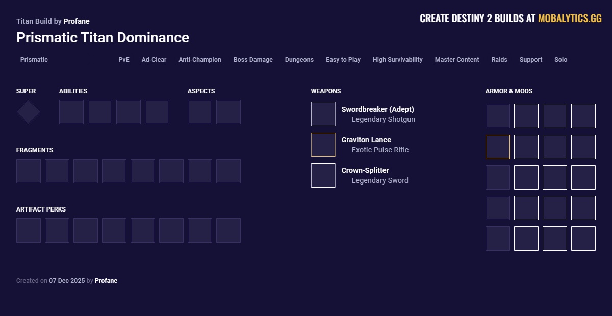 Prismatic Titan Dominance - Destiny 2 Titan Build for PvE - Mobalytics