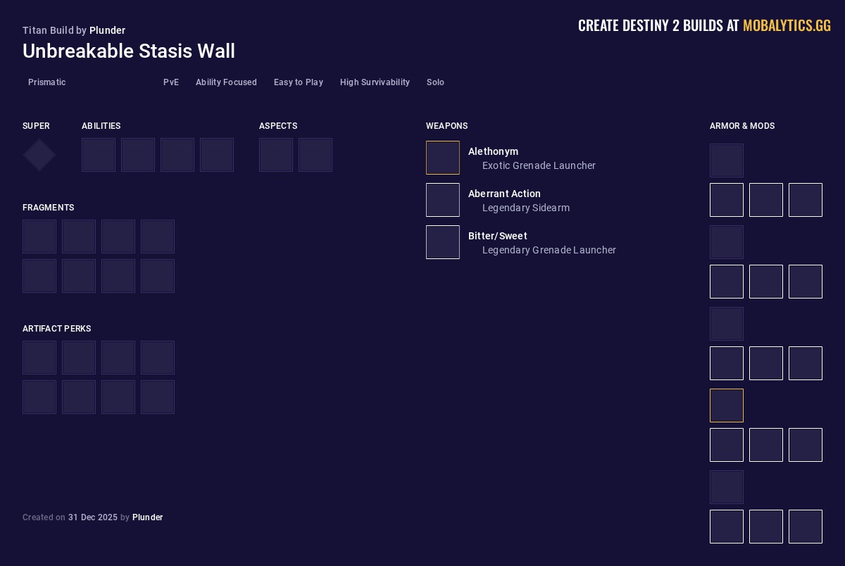Unbreakable Stasis Wall - Destiny 2 Titan Build for PvE - Mobalytics