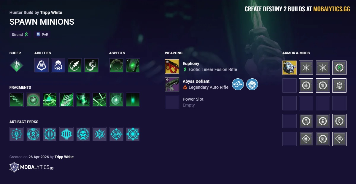 SPAWN MINIONS - Destiny 2 Strand Hunter Build by Tripp White