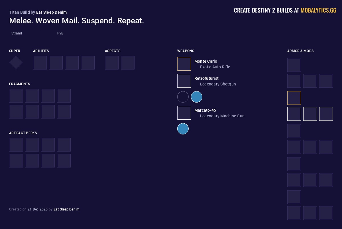 Melee. Woven Mail. Suspend. Repeat. - Destiny 2 Strand Titan Build by ...