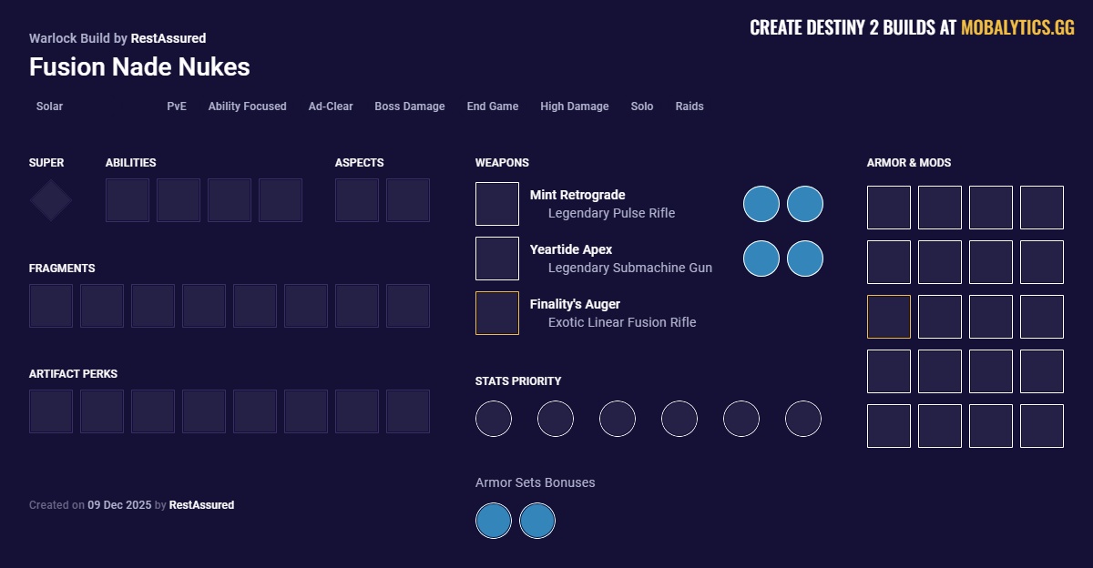 Fusion Nade Nukes - Destiny 2 Solar Warlock Build by RestAssured