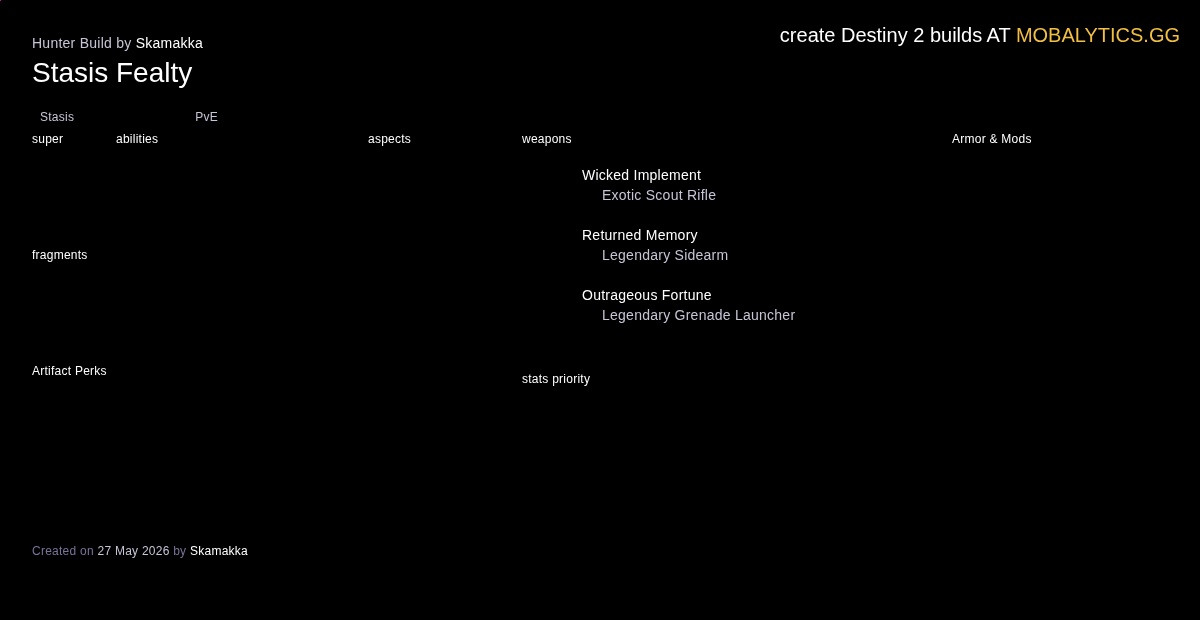 Stasis Fealty - Destiny 2 Stasis Hunter Build by Skamakka