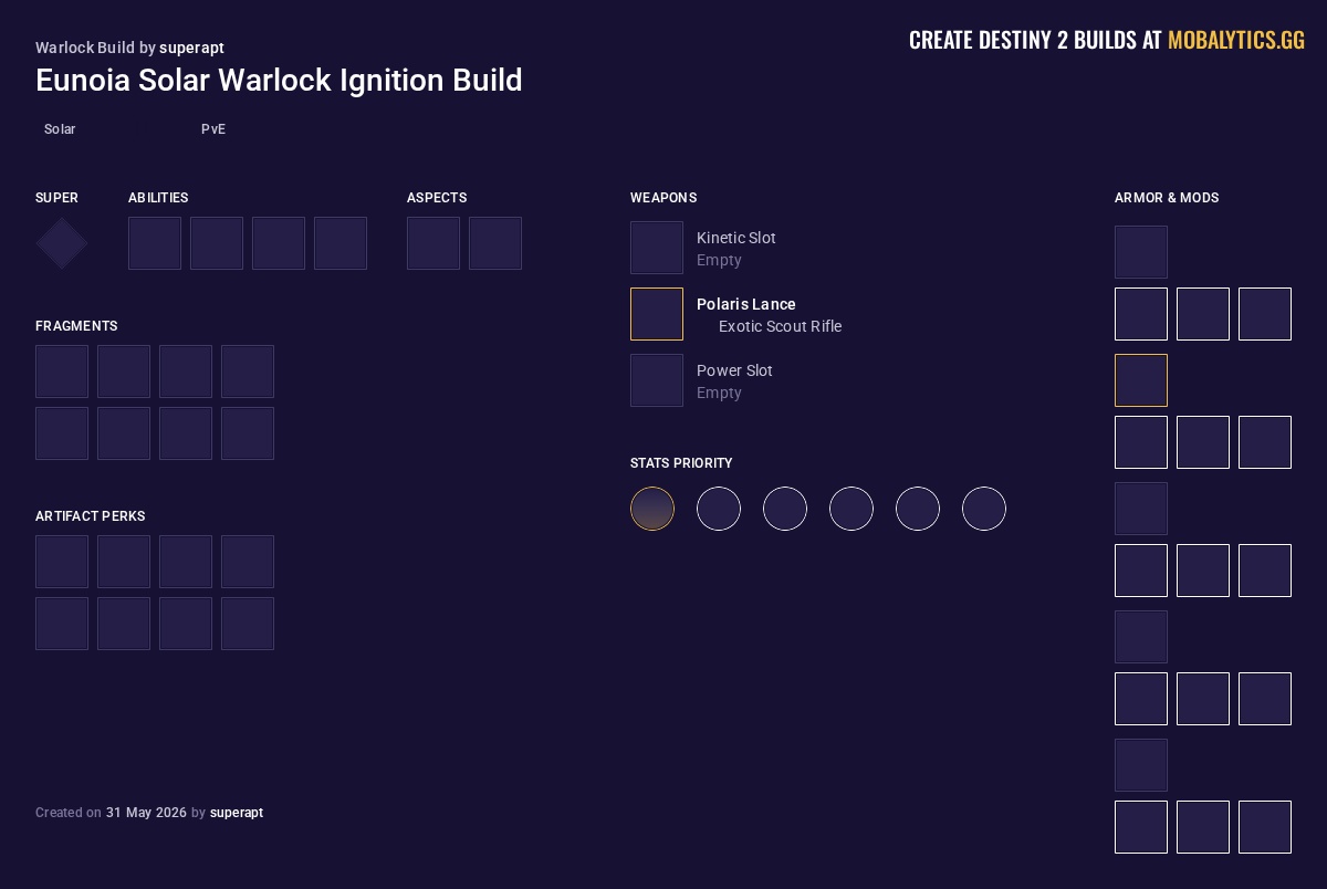 Eunoia Solar Warlock Ignition Build - Destiny 2 Solar Warlock Build by ...