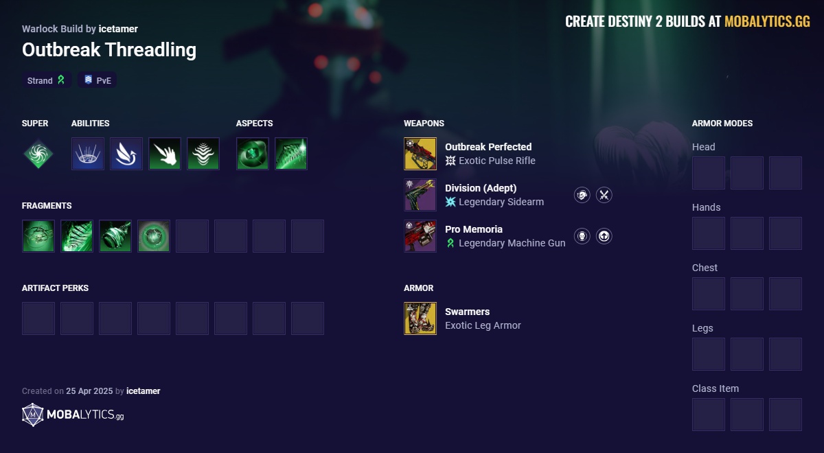 Outbreak Threadling - Destiny 2 Strand Warlock Build by icetamer