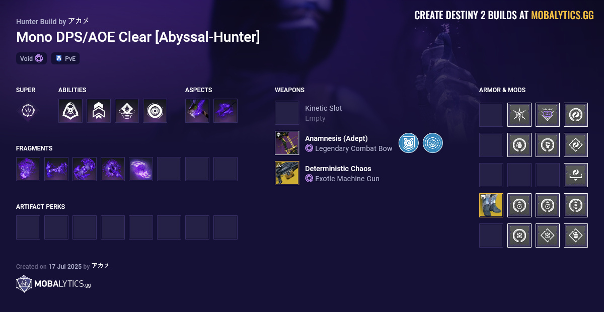 Mono DPS/AOE Clear [Abyssal-Hunter] - Destiny 2 Void Hunter Build by NSK